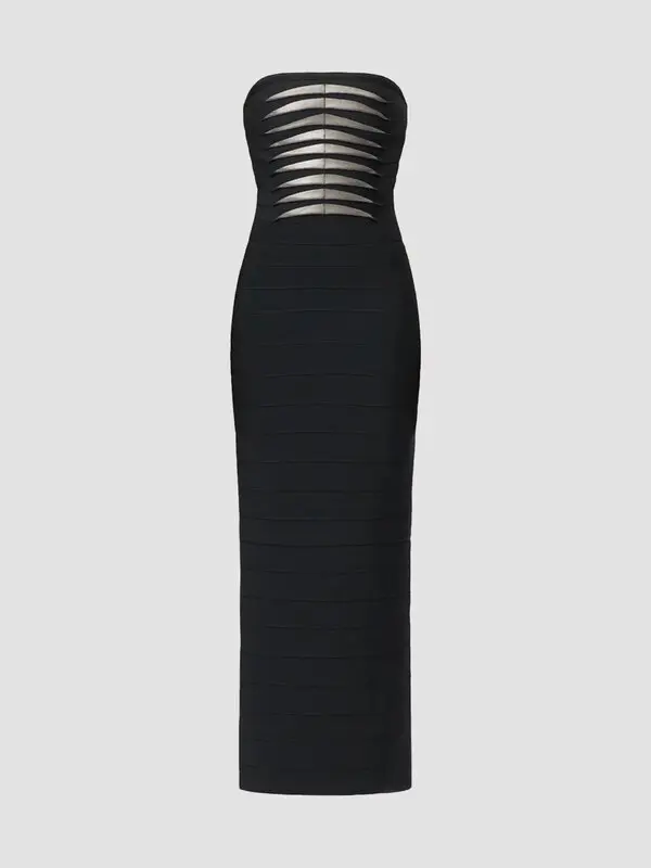Herve Leger The Metallic Kayla Bandage Strapless Gown - Black Silver