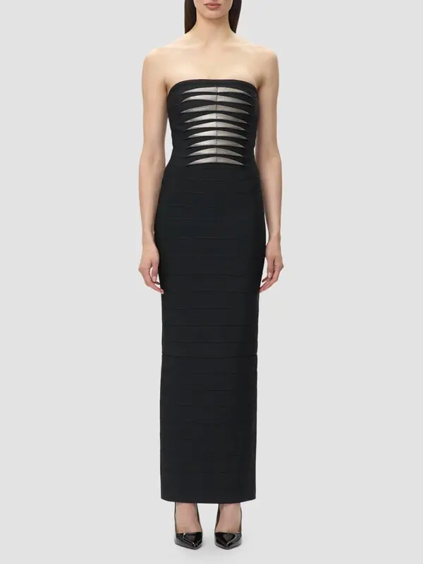 Herve Leger The Metallic Kayla Bandage Strapless Gown