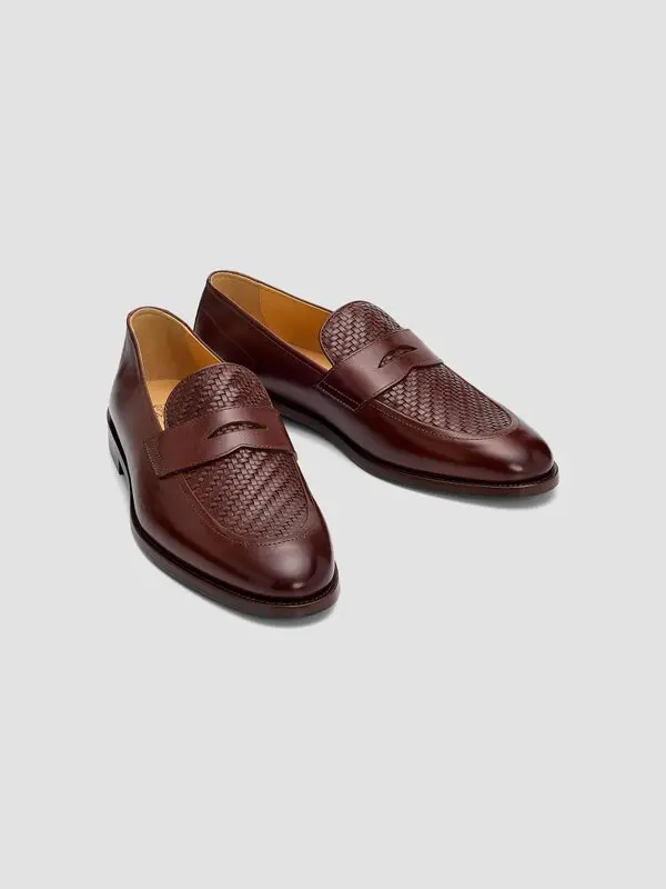 Brunello Cucinelli Woven Leather Penny Loafers - Burnt