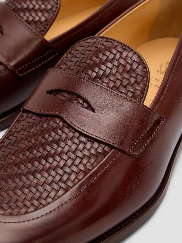 Brunello Cucinelli Woven Leather Penny Loafers - Burnt