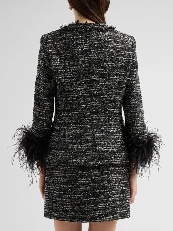 UNGARO Adley Ostrich Feather-trim Tweed Jacket