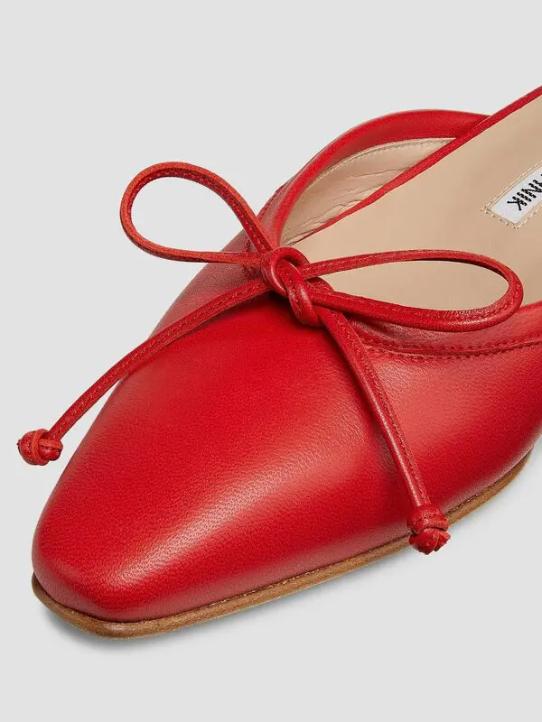 Manolo Blahnik Ballerimu Bow-detailed Leather Flat Mules - Red