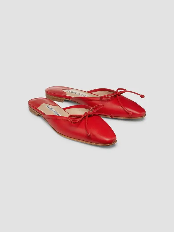 Manolo Blahnik Ballerimu Bow-detailed Leather Flat Mules - Red