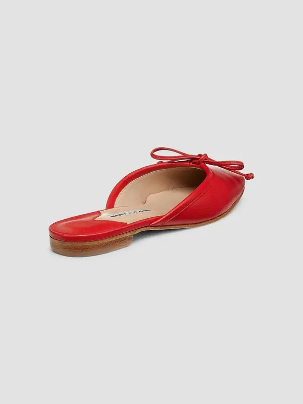 Manolo Blahnik Ballerimu Bow-detailed Leather Flat Mules - Red