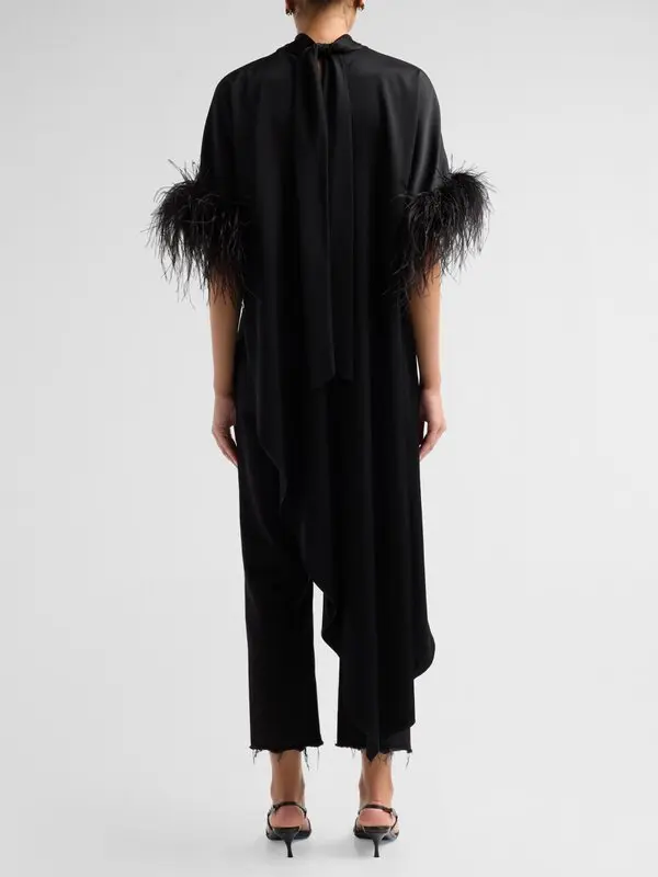 UNGARO Kenzie Feather-trimmed Satin Blouse