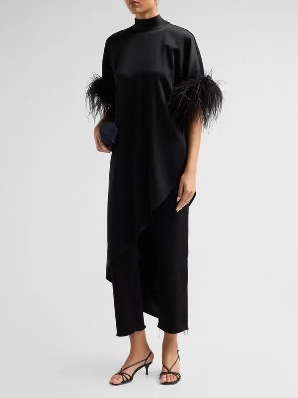 UNGARO Kenzie Feather-trimmed Satin Blouse