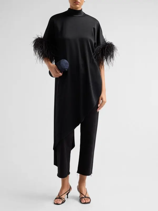 UNGARO Kenzie Feather-trimmed Satin Blouse