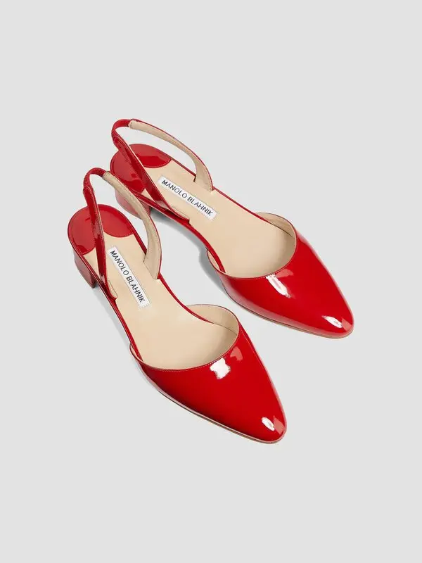 Manolo Blahnik Aspro Patent Leather Slingback Pumps - Red