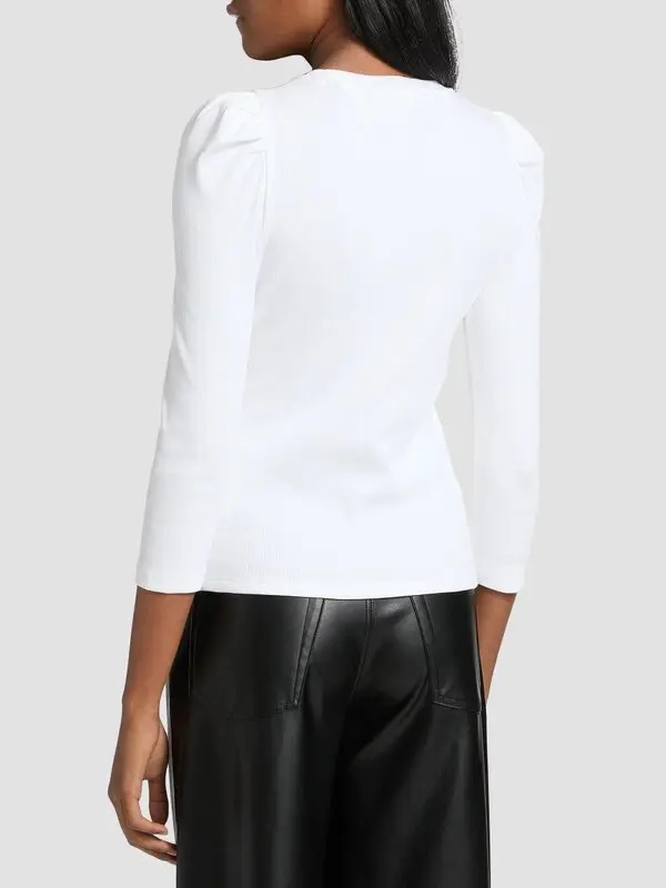 Veronica Beard Britney Puff Shoulder Rib-knit Top - White