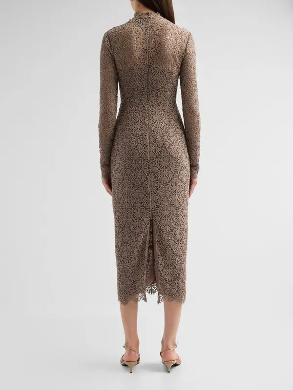 Lela Rose Chenille Lace Long-sleeve Midi-dress
