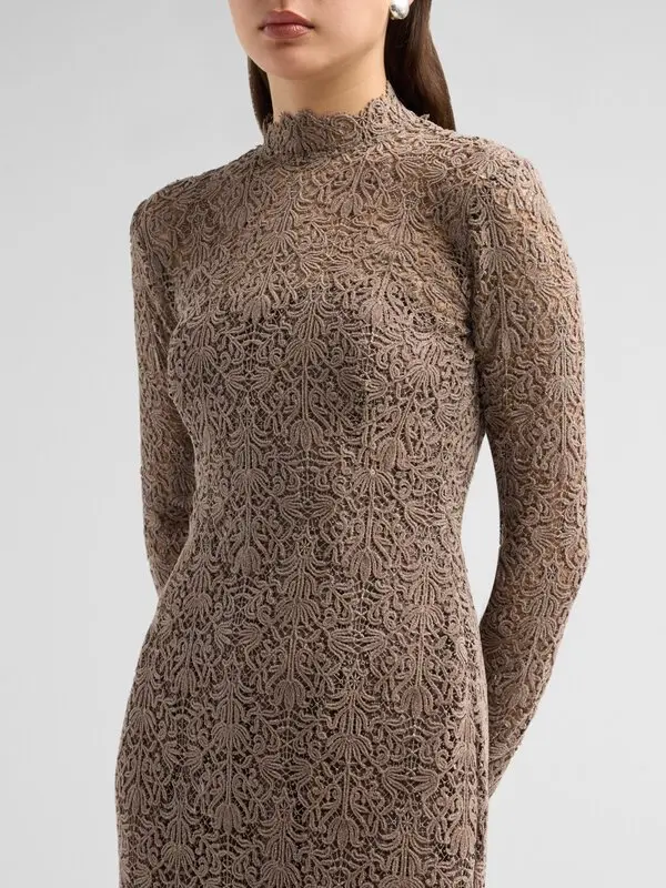 Lela Rose Chenille Lace Long-sleeve Midi-dress