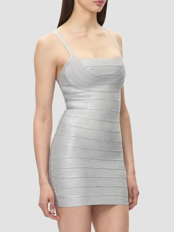 Herve Leger Bandage-knit Metallic Body-con Mini Dress