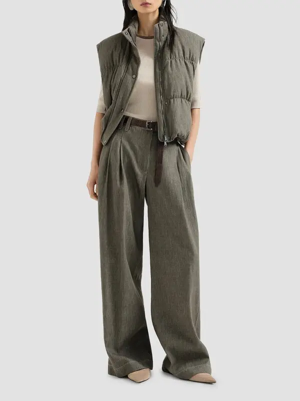 Brunello Cucinelli Stretch Cotton Ribbed Jersey Top With Shiny Trim