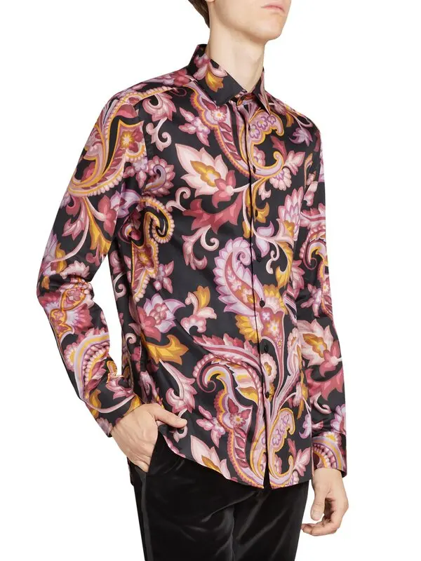 Etro Paisley Cotton Button-front Shirt - Printed Black Base