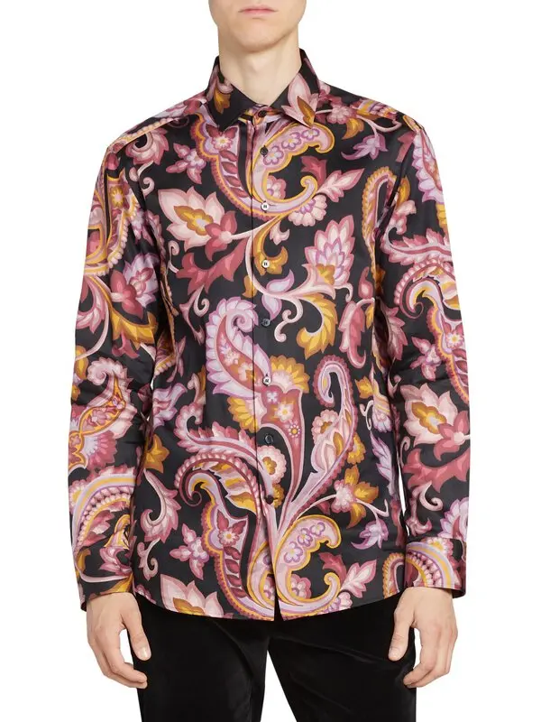 Etro Paisley Cotton Button-front Shirt - Printed Black Base