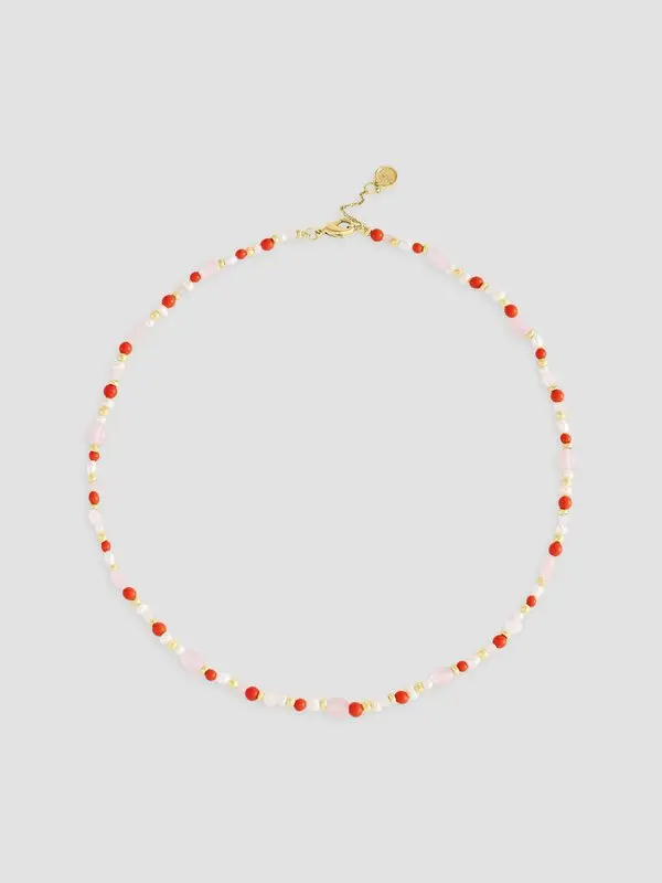ANABEL ARAM Milos 18k-gold-plated & Natural Stone Beaded Necklace - Multi Pink