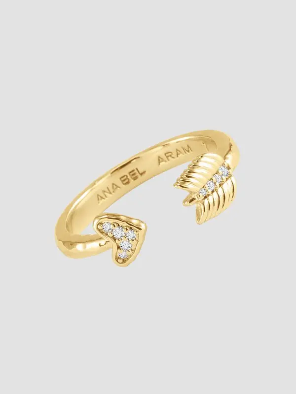 ANABEL ARAM Heart 18k--plated & Cubic Zirconia Arrow Cuff Ring