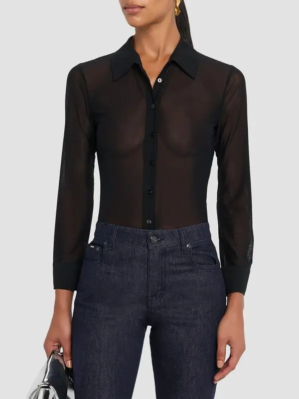 L'Agence Indiana Sheer Fitted Blouse - Black