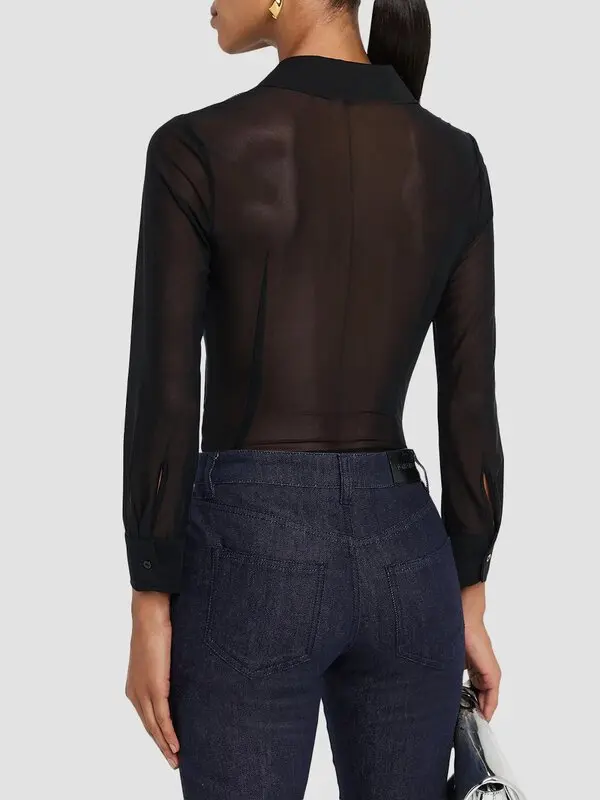 L'Agence Indiana Sheer Fitted Blouse - Black