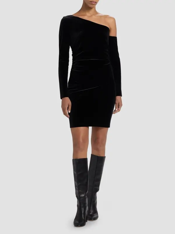 L'Agence Lynne Velvet One-shoulder Sheath Minidress