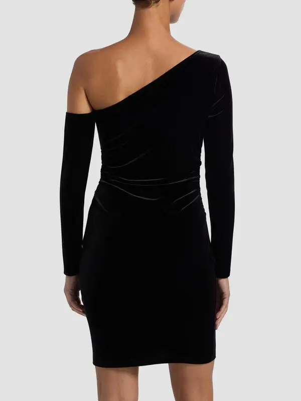 L'Agence Lynne Velvet One-shoulder Sheath Minidress