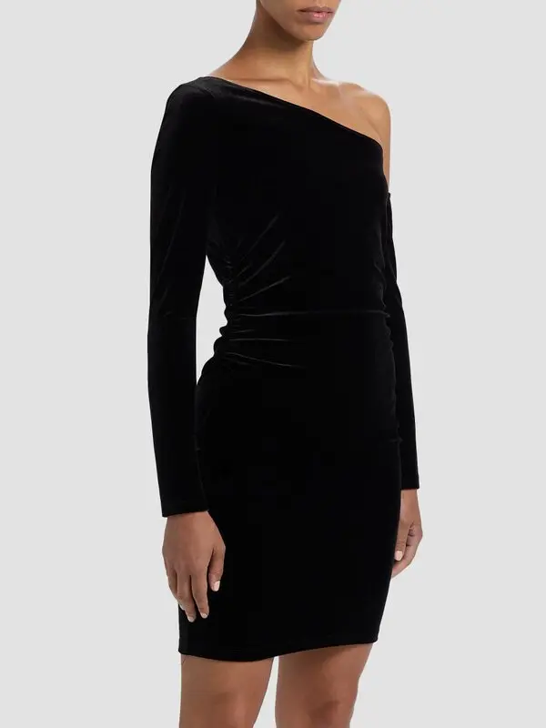 L'Agence Lynne Velvet One-shoulder Sheath Minidress