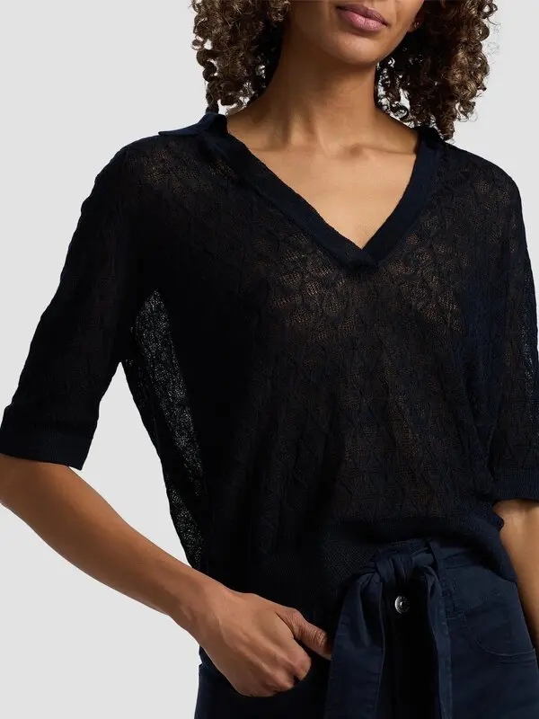 Veronica Beard Issa Linen-blend Polo Sweater