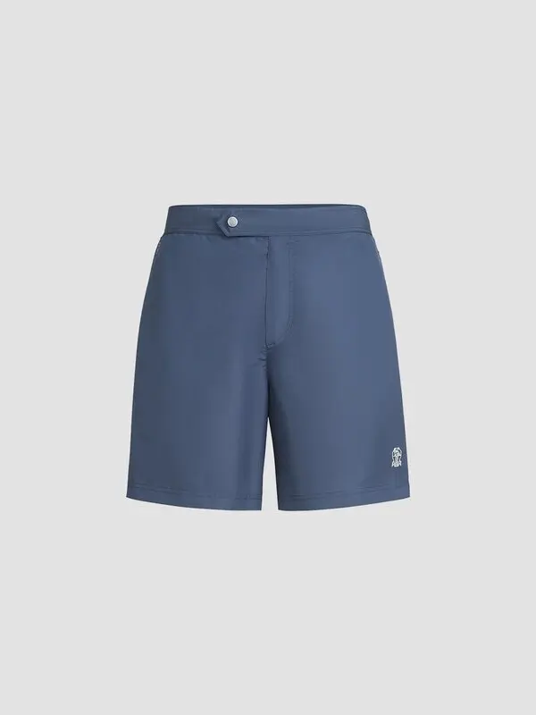 Brunello Cucinelli Nylon Swim Shorts With Tabbed Waistband And Piping - Denim
