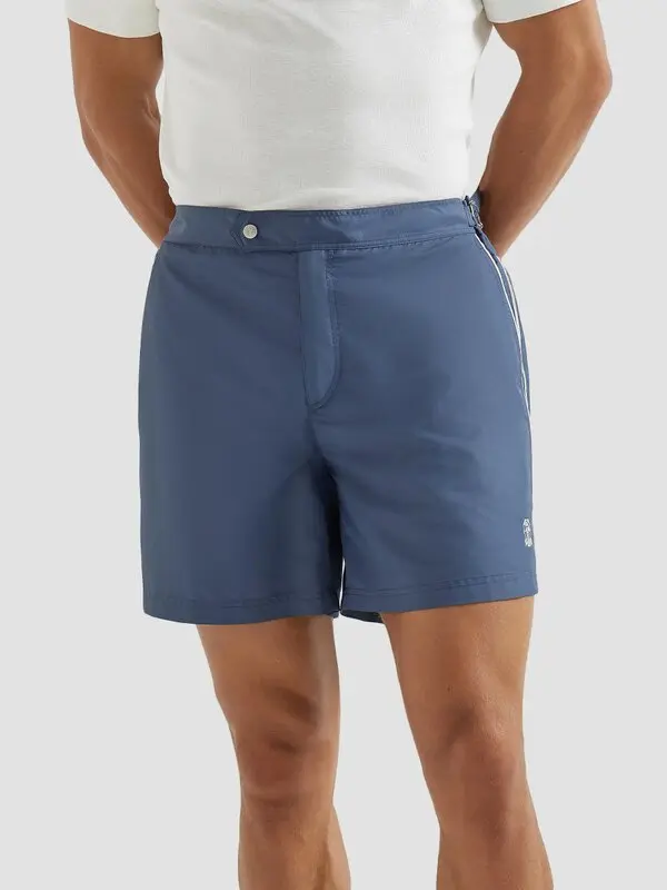 Brunello Cucinelli Nylon Swim Shorts With Tabbed Waistband And Piping - Denim
