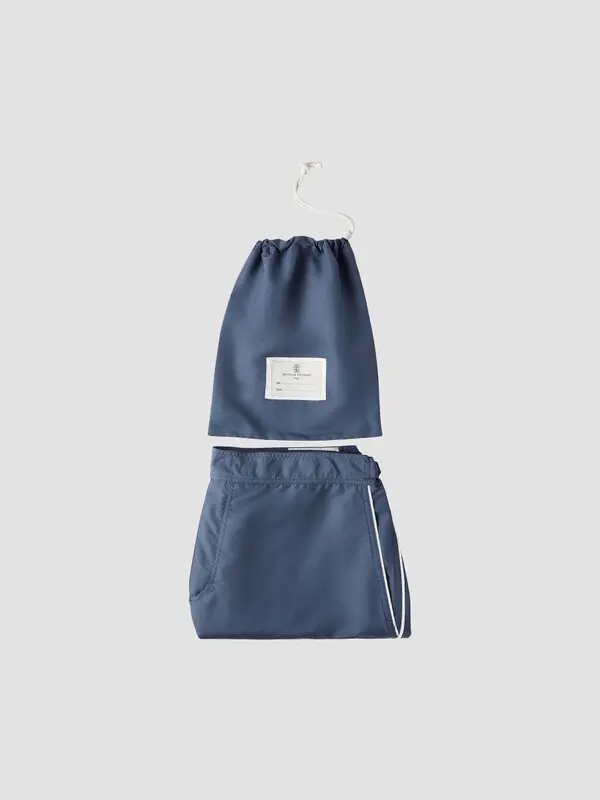 Brunello Cucinelli Nylon Swim Shorts With Tabbed Waistband And Piping - Denim