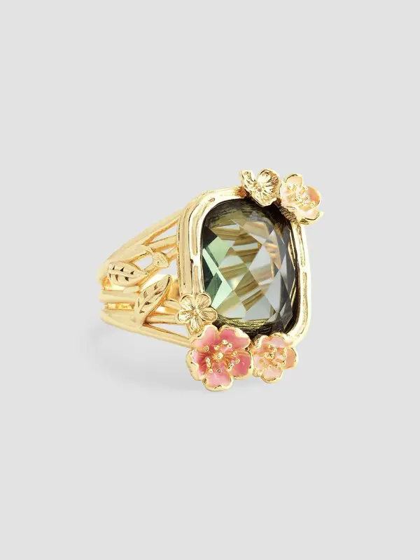 ANABEL ARAM Wildflowers 18k Gold-plated, Glass, Enamel & Crystal Ring