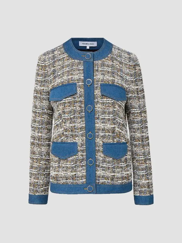 Veronica Beard Ainslie Tweed Cotton-blend Jacket - Navy Multi