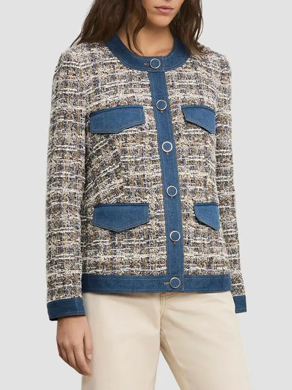 Veronica Beard Ainslie Tweed Cotton-blend Jacket - Navy Multi