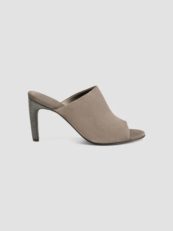 Brunello Cucinelli Curved Monili 80mm Suede Mules