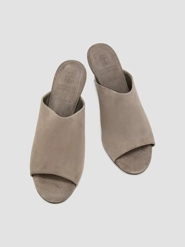 Brunello Cucinelli Curved Monili 80mm Suede Mules