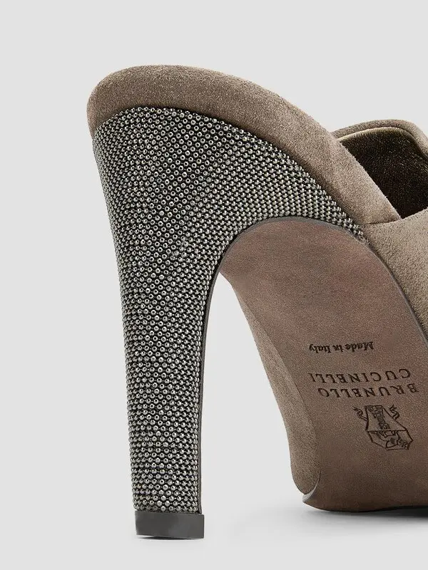 Brunello Cucinelli Curved Monili 80mm Suede Mules