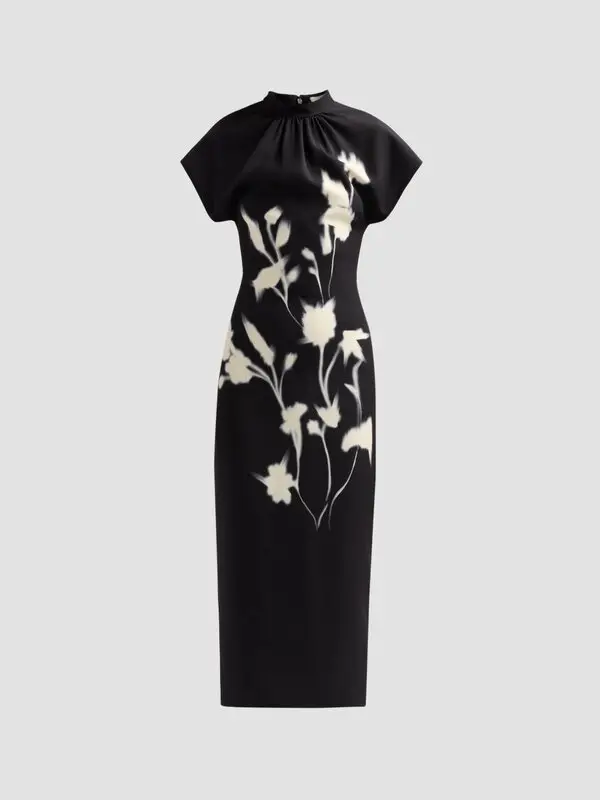 Lela Rose Stella Floral Crepe Midi-dress