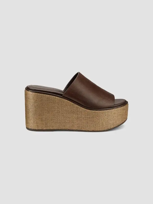 Brunello Cucinelli 80mm Leather-raffia Wedge Sandals - Cocoa