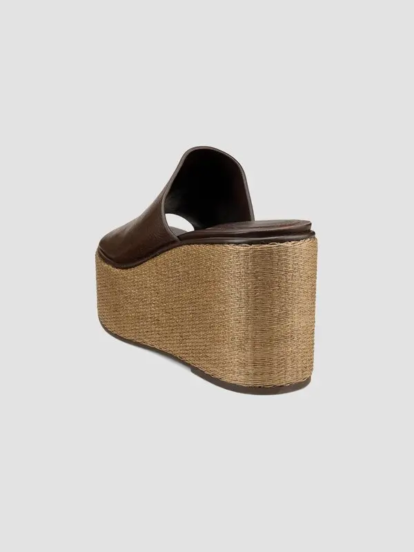 Brunello Cucinelli 80mm Leather-raffia Wedge Sandals