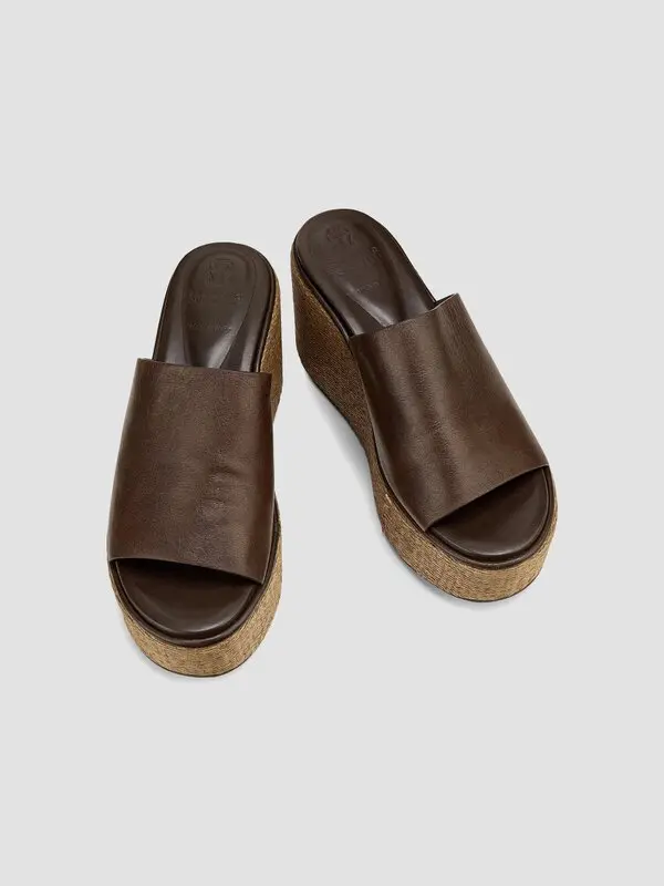Brunello Cucinelli 80mm Leather-raffia Wedge Sandals
