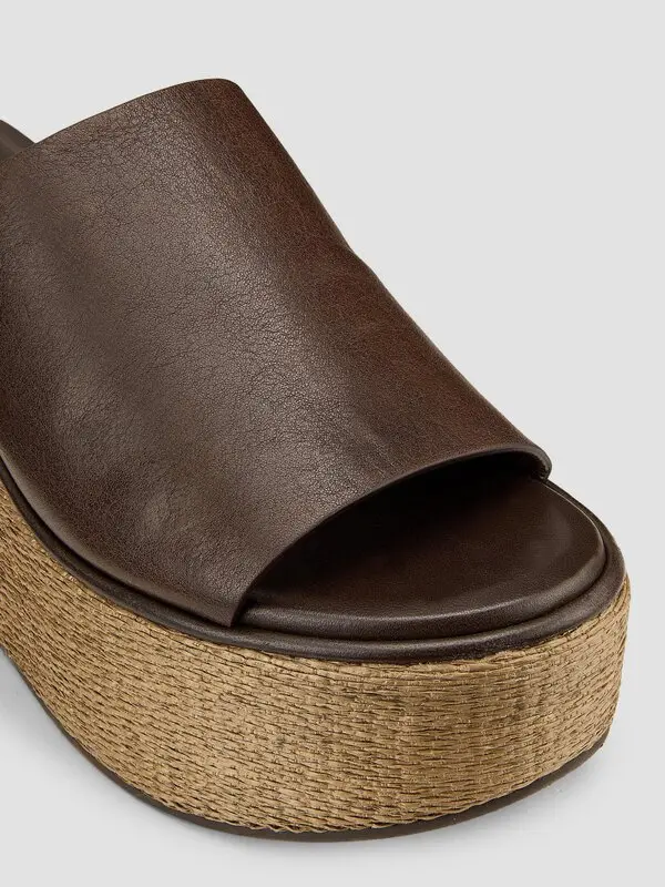 Brunello Cucinelli 80mm Leather-raffia Wedge Sandals