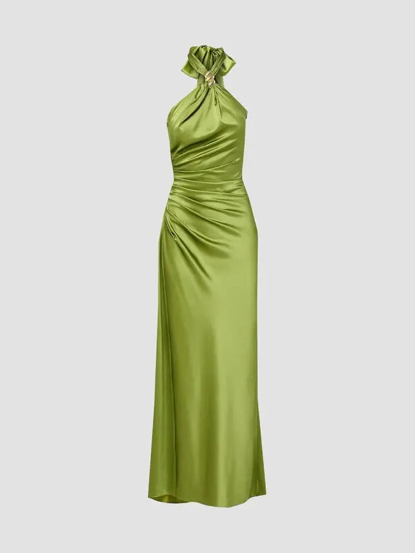 Veronica Beard Izaren Satin Halterneck Gown - Cactus