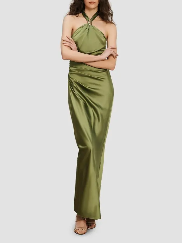 Veronica Beard Izaren Satin Halterneck Gown - Cactus