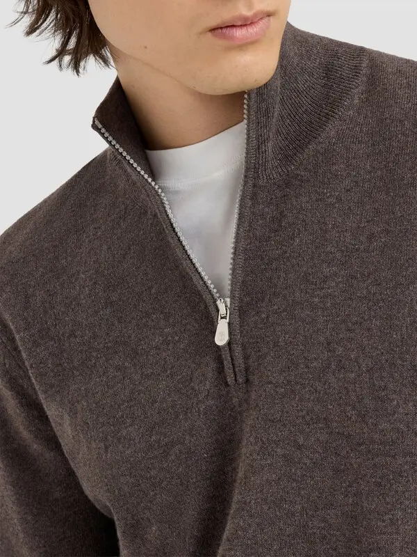 Brunello Cucinelli Cashmere Sweater With Half Zip - Brown