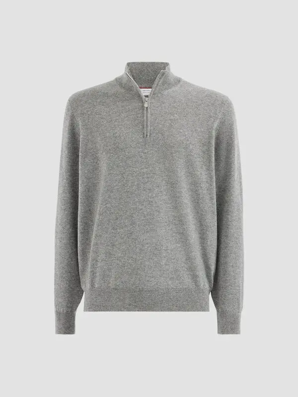 Brunello Cucinelli Cashmere Sweater With Half Zip - Medium Grey