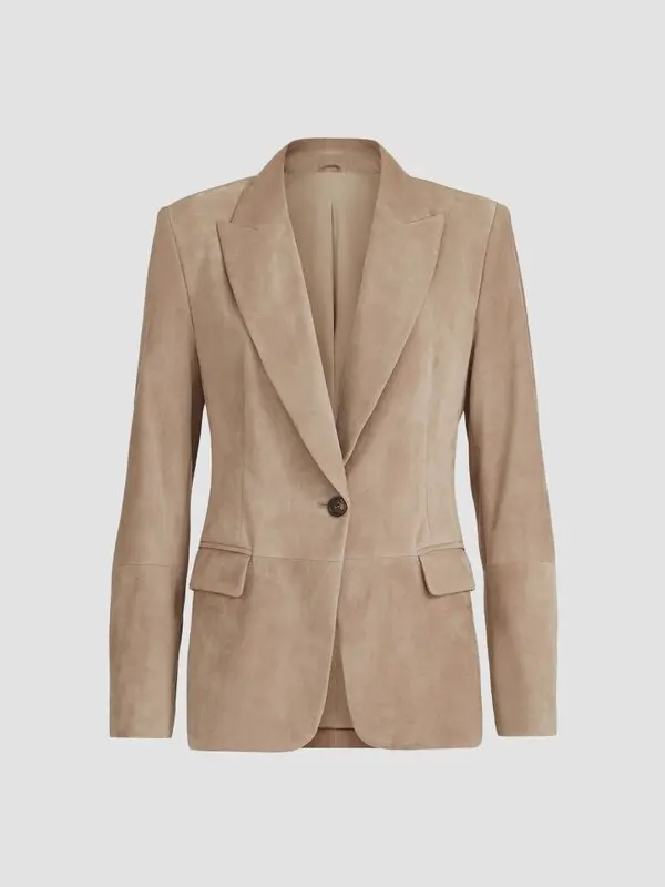 Brunello Cucinelli Suede Blazer With Monili - Light Brown