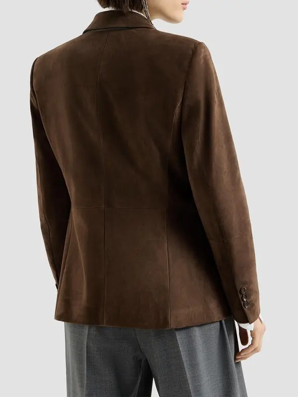 Brunello Cucinelli Suede Blazer With Monili - Rust Brown
