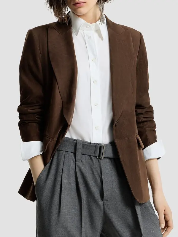 Brunello Cucinelli Suede Blazer With Monili - Rust Brown