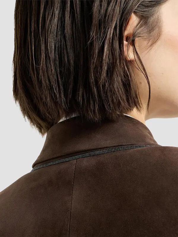 Brunello Cucinelli Suede Blazer With Monili - Rust Brown