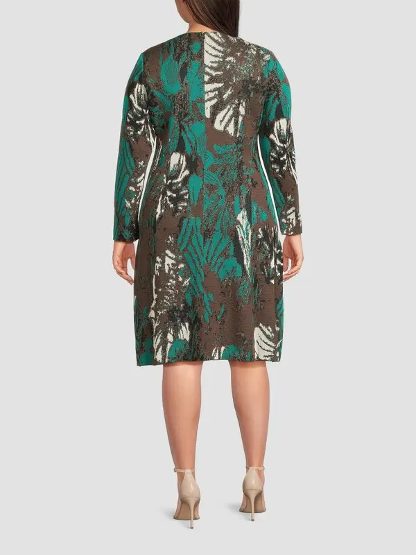 Ming Wang Floral Jacquard Soft Knit Midi-dress